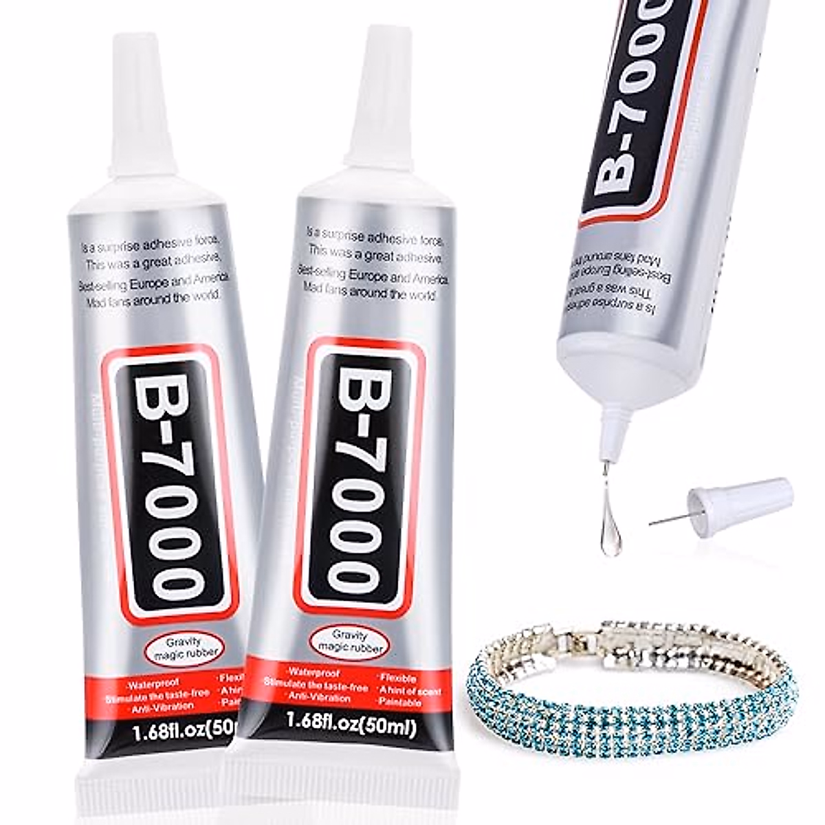 B-7000 Clear Fabric Glue, 2 PCS 50ML Rhinestone Jewelry Glue Super Strong Adhesive Glue for All Purpose DIY Art Crafts Stone Beads Jewelry Repair