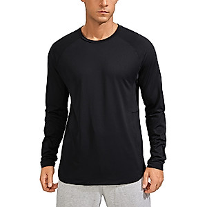 CRZ YOGA Lightweight Long Sleeve Shirts for Men Moisture Wicking Quick Dry Shirt Workout Running Basic Tee Tops Black Large