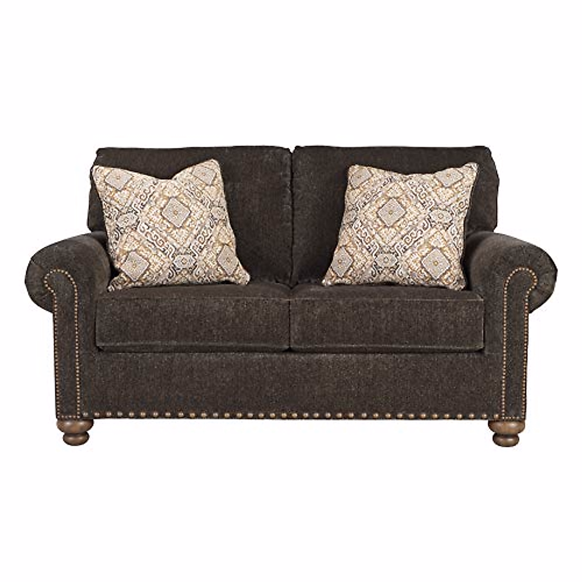Signature Design by Ashley Stracelen New Traditional Loveseat with Nailhead Trim, Dark Brown