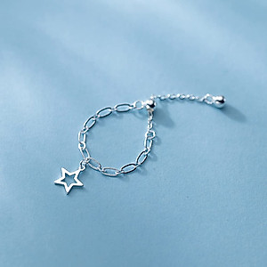 Dangle Star Link Chain Sterling Silver 925 Statement Rings for Women Girls Adjustable with Dangling Ball Minimalist Lucky Star Engagement Promise Ring Eternity Wedding Bands Finger Band