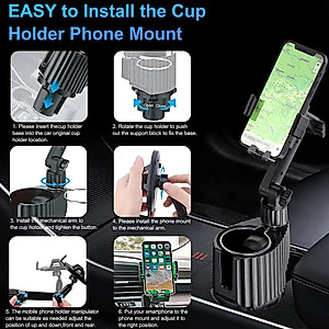 AQTZGOS Car Cup Holder Phone Mount ,2 in 1 Adjustable Cup Holder Extender Adjustable Base with 360° Rotation, Cup Phone Holder for All Smartphones