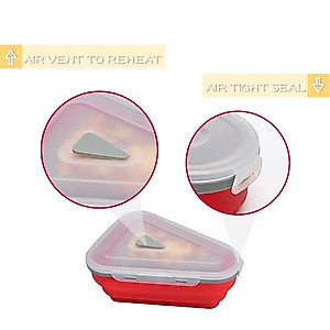 Eocenzois Reusable Silicone Pizza Storage Container, Adjustable Pizza Box, Microwaveable & Portable Pizza Slice Container, leak-proof, BPA free (Red)