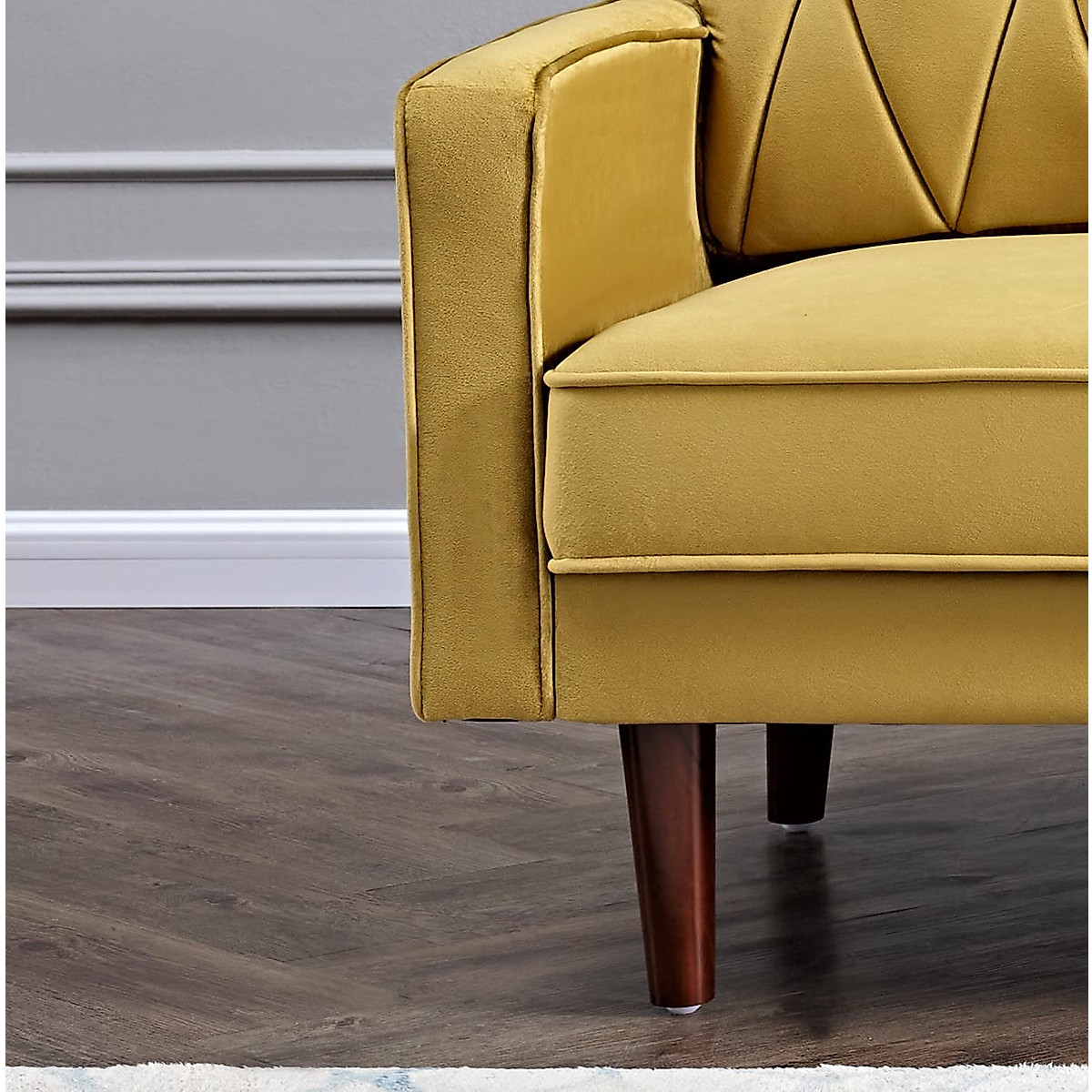 Container Furniture Modern Style Tufted Velvet Couch for Living Room with Soft Fabric Upholstery and Solid Wood Frame, 57.5'' Wide Loveseat, Yellow Green