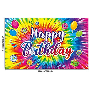 Tie Dye Birthday Backdrop, Tie Dye Party Supplies Birthday Decorations, Rainbow Birthday Banner Background, 60's 70's Hippie Theme Groovy Birthday Party Decorations, 71 x 43 Inches