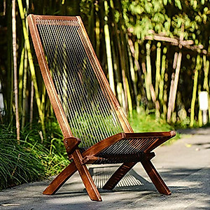 Folding Wooden Outdoor Lounge Chair Low Profile Acacia Wood Lounge Chair for The Patio Porch Deck Balcony Lawn Garden Wood Accent Furniture for Home (Set of 2)