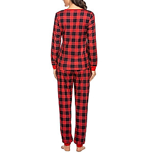Ekouaer Womens Pajamas Sets Long Sleeve Tops with Jogger Pants Soft Pjs Lounge Set Outfits with Pockets Red Big Plaid S