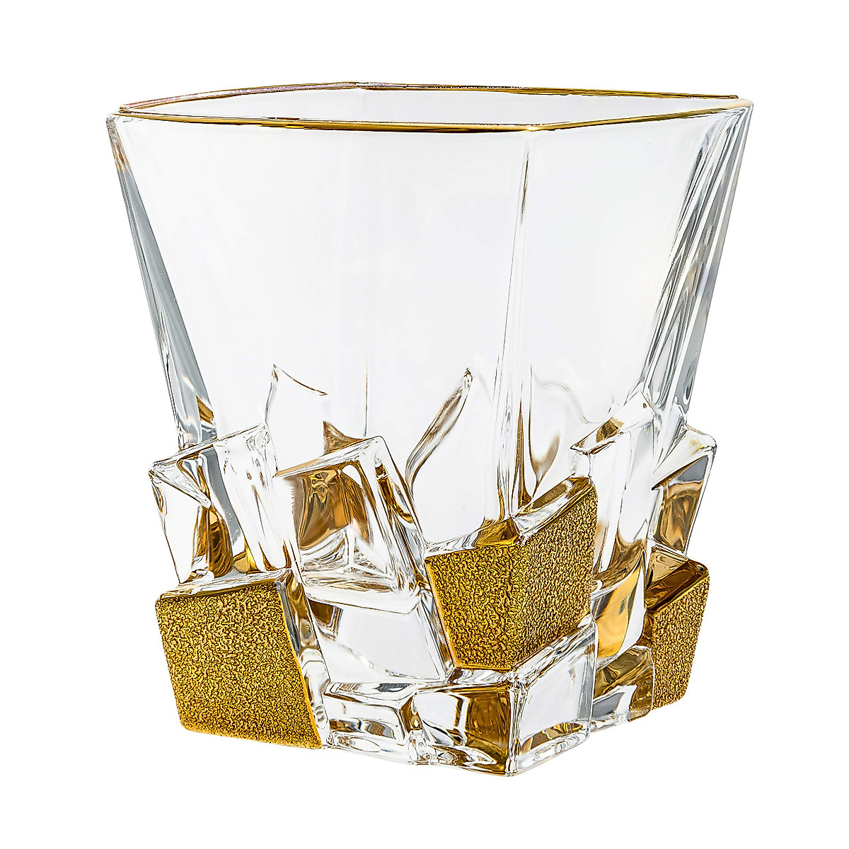 Barski - European Quality Glass - Crystal - Set of 6 - Square Shaped - Double Old Fashioned Tumblers - DOF - Tumbler is 11.7 oz. - with Matte Gold Ice Cubes Design - Glasses are Made in Europe