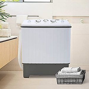 Portable Washing Machine, Mini Twin Tub Laundry Machine lavadora 17lbs Capacity (10lbs Washing & 7lbs Spinning), Portable Washer and Dryer Combo for Apartments, Dorms, with Inlet & Drain Hose, White