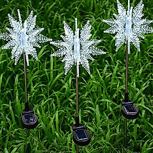 Aolyty Solar Garden Light Outdoor Decoration, 2 Pack Waterproof Solar Snowflakes Stake Lights Warm White LED Lighting for Path Yard Lawn Patio Party Christmas Decor