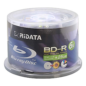 600 Pack Ridata 6X BD-R BDR 25GB Single Layer Blue Blu-ray White Inkjet Hub Printable Recordable Blank Media Disc with Spindle Packing