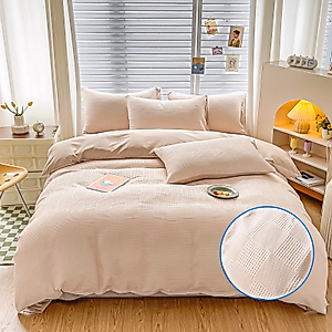 Beyeutao Brown Waffle Duvet Cover Ultra Soft Washable Queen Duvet Cover Comforter Textured 3 Piece Bedding Set with Duvet Cover Pillowcases Zipper Closure.