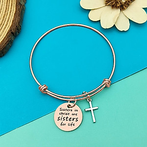 Christian Sister Gift Jewelry Religious Gifts for Women Sister Friends Bracelet Sisters in Christ Gifts Friendship Bangle Faith Gifts Christian Sister Gifts Easter Christmas Graduation Birthday Gifts