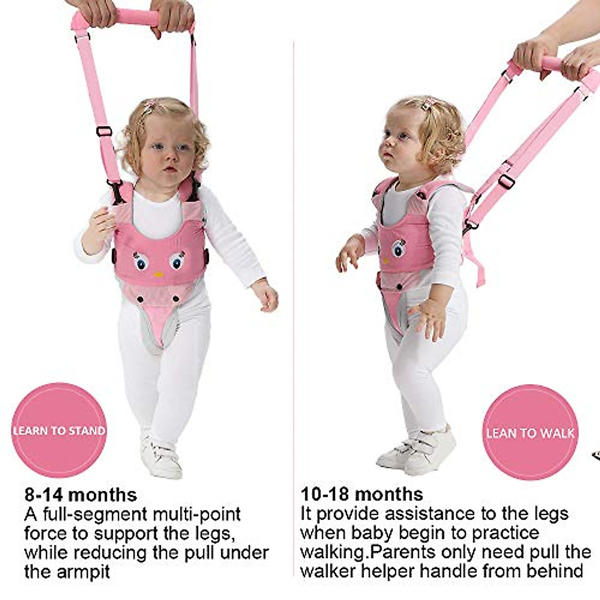 ORANGEHOME Baby Walker, Toddler Walking Harness Assistant, Handheld Walk Helper Babies, Safety Harnesses Breathable Help Stand Up&Walk Learning Helper for 7-24 Month Infant Activity-Pink