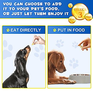 Omega 3 Fish Oil Soft Gels for Dog's Skin, Joints and Coat, Salmon Fish Oil Soft Gels for Dogs & Cats, Natural EPA + DHA Fatty Acids for Joint Function, Immune & Heart Health, Wild Alaskan Salmon Oil