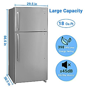 Smad 18 Cu.Ft Top Mount Freezer, Apartment Size Refrigerator with Electronic Temperature Control and Reversible Door, Garage Ready Refrigerator for Dorm, Garage, Office, Bedroom, Stainless Steel