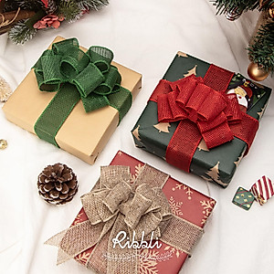 Ribbli Red Burlap Wired Ribbon,1-1/2 Inch x 10 Yard,Wired Edge Ribbon for Big Bow,Wreath,Tree Decoration,Outdoor Decoration