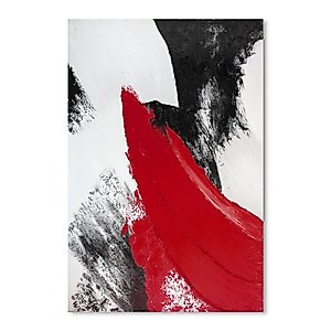 YPY Red Abstract Canvas Wall Art: Modern Minimalist Black and White Picture Hand Paint Textured Oil Painting Poster for Living Room Bedroom Bathroom Office Home Wall Decor 16x24