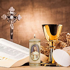 Bread of Life First Holy Communion Hand Decorated Candle, Catholic Keepsake Gifts for Girls and Boys, Gold Tone Accent Detailed Wax Candles Church Supplies 4.75 Inches