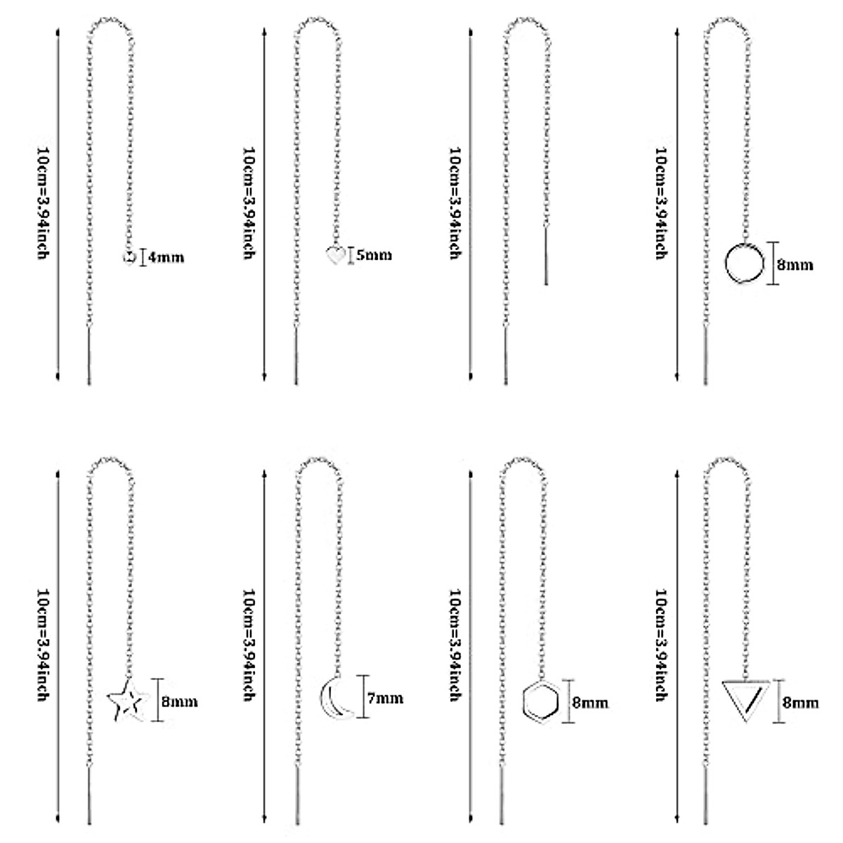 LOLIAS 8Pairs Stainless Steel Threader Earrings for Women Lightweight Drop Dangle Chain Earrings Minimalist Chain Tassel Earrings Set