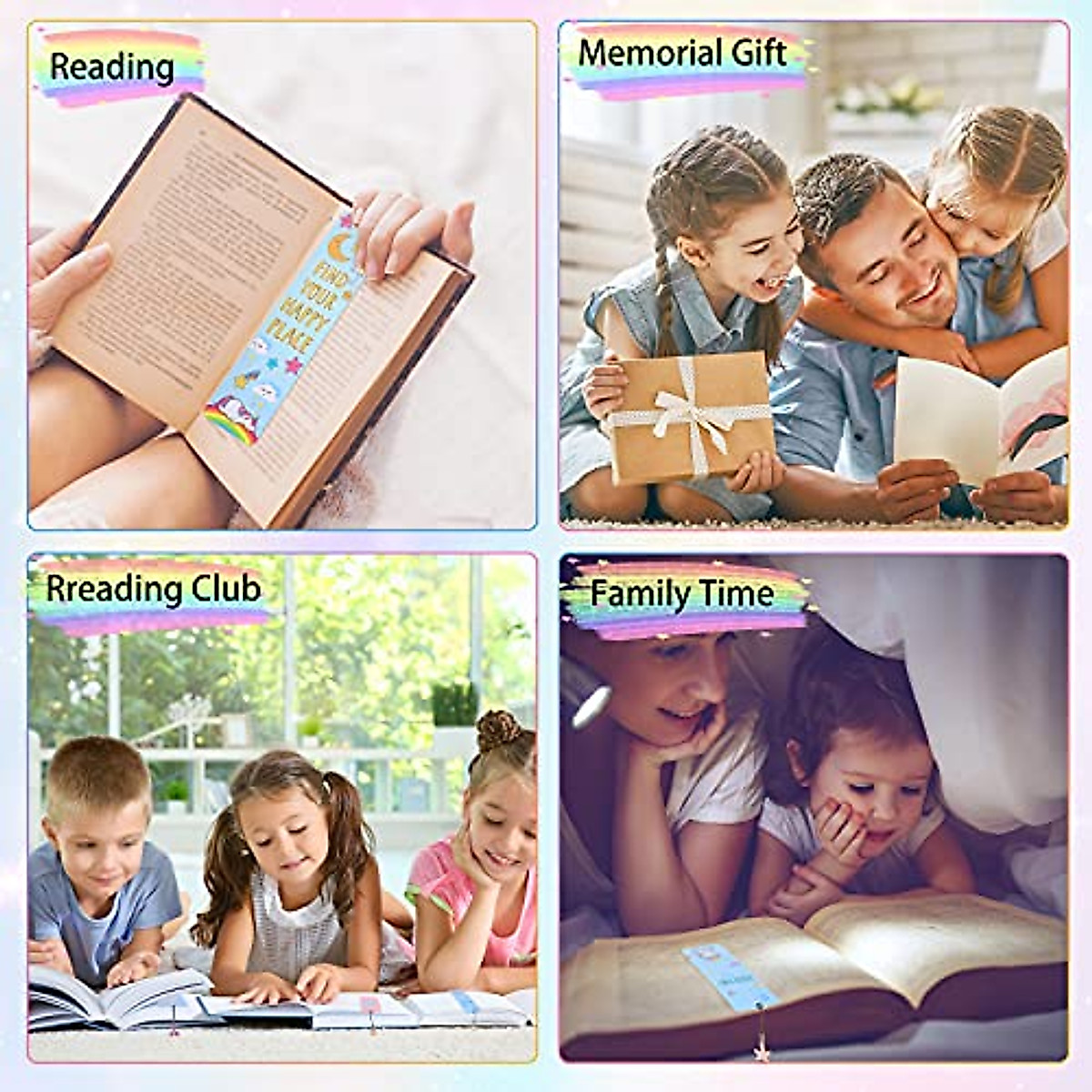 12 Pieces Unicorn and Rainbow Theme Bookmarks with 12 Pieces Metal Charms, Inspirational Quotes Bookmarker Unicorn Page Markers for School Reading Boys Girls Teens and Adults