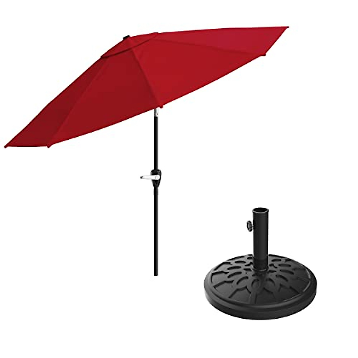 Pure Garden 50-100-RB Patio Umbrella with Auto Tilt – 10 Ft Easy Crank Sun Shade with 19lb Weighted Base for Deck, Porch, Outdoor Furniture, or Pool (Red)
