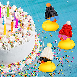 Chivao 12 Pcs Mini Rubber Ducks with Sunglasses/ Glasses and Hats/ Necklace, Cruise Rubber Ducks in Bulk Valentine‘s Day Gift Small Bathtub Toy for Hiding Party Favor(Lovely Style,Yellow)