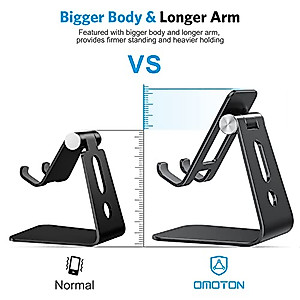 OMOTON C3 Cell Phone Stand for Desk, Larger and Exceptionally Stable, Adjustable Phone Cradle Holder with Bigger Body & Longer Arm, Compatible with iPhone, Tablets (7-10") and More,Black