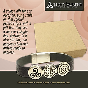 Biddy Murphy Celtic Leather Bracelet Irish Charms Black 7 1/2 Inches Made in Ireland