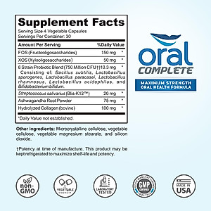 Oral Complete 11-in-1 Dental Probiotics, Bad Breath Treatment Halitosis Tonsil Stone with Non-GMO with BLIS K12, Ashwagandha and Collagen, 120 Capsules