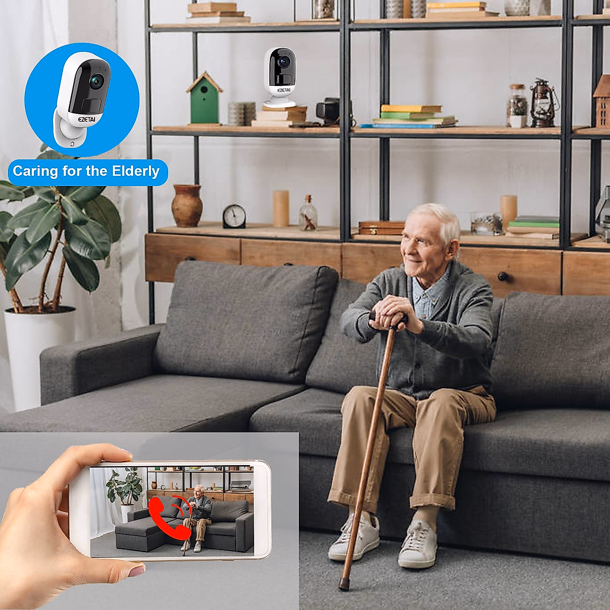 EZETAI Camera for Home Security Indoor,Outdoor Backyard Camera Kids Monitoring Camera Indoor Camera Wireless Battery Powered with Phone app Security Camara inalambrica para exteriores