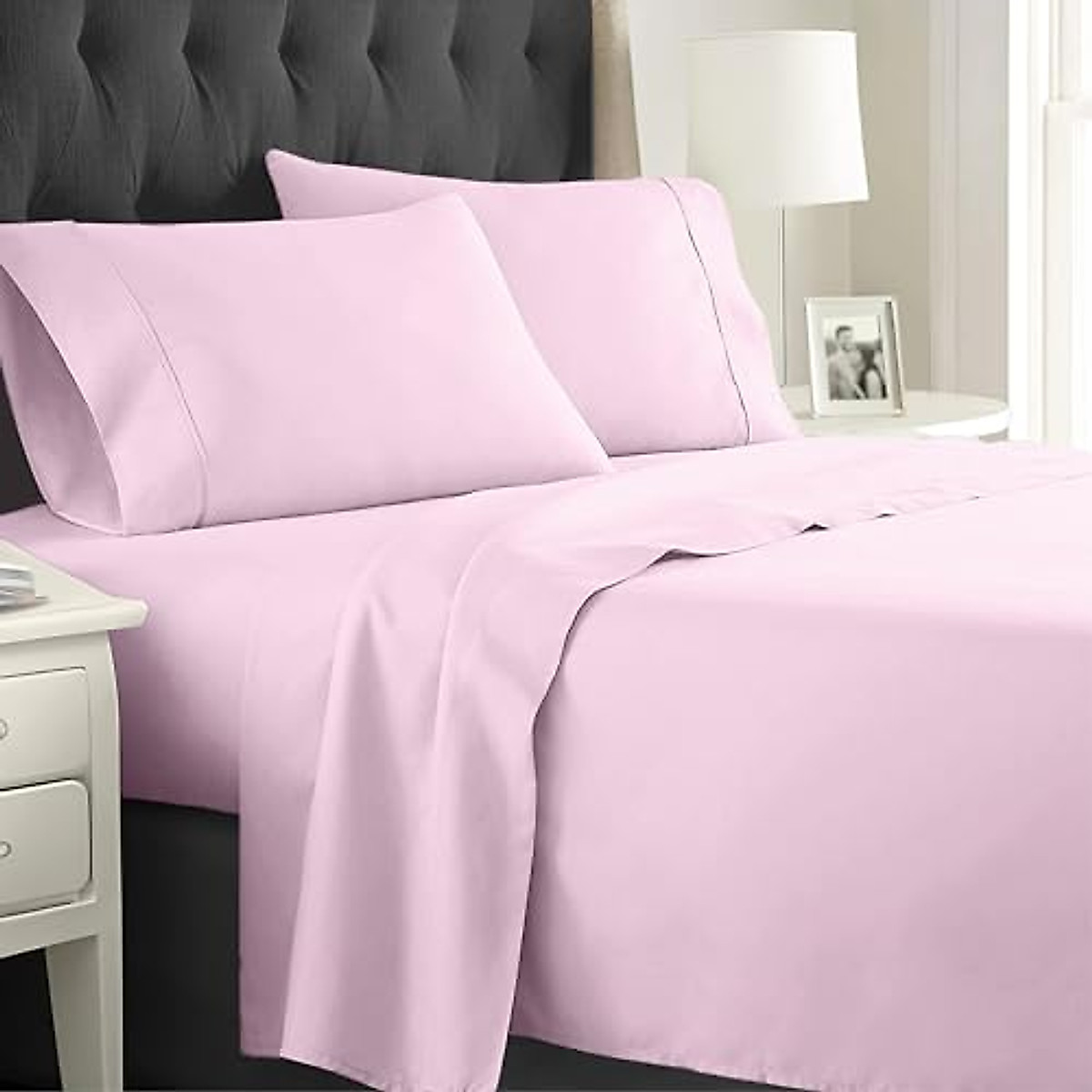 Salt Earth Cotton Queen Size 4 Piece Sheet Set 100% Cotton with 16 Inch Deep Pockets Easy Fit Sateen Weave Sheets & Extra Soft Breathable & Comfortable 400 Thread Count (Royal Mist/Light Purple)