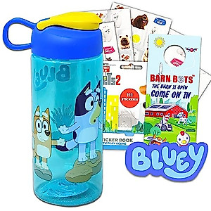 Bluey Water Bottle for Kids, Girls, Boys - 3 Pc Bluey School Supplies Bundle with Bluey Drinking Bottle Plus Stickers and More | Bluey Drinking Cups for Kids
