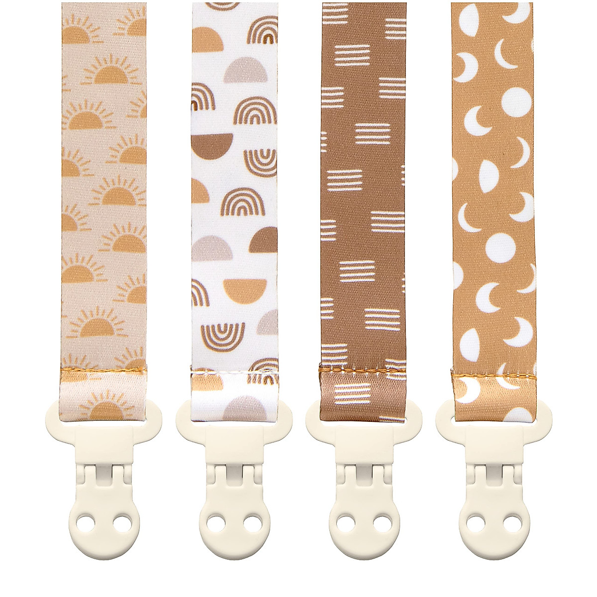 Stadela Baby Pacifier Clip Leash Soothie Holder Unisex for Girl or Boy 4 Pack Gift Set Universal Fit (Luna)