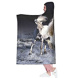 Hooded Blanket Throw Horse Running Hoodie Blanket Wearable Blanket Microfiber Soft Hooded Blanket for Kids Men Women