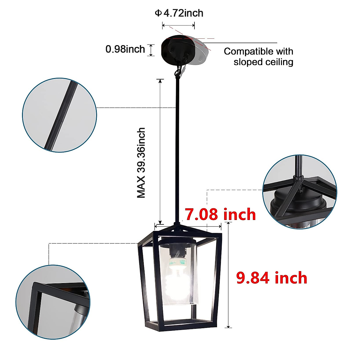 SGLfarmty Black Pendant Lights Kitchen Island, 1-Light Light Fixtures, Farmhouse Island Lighting, Metal Cage Hanging with Glass Shade for Hallway, Entryway