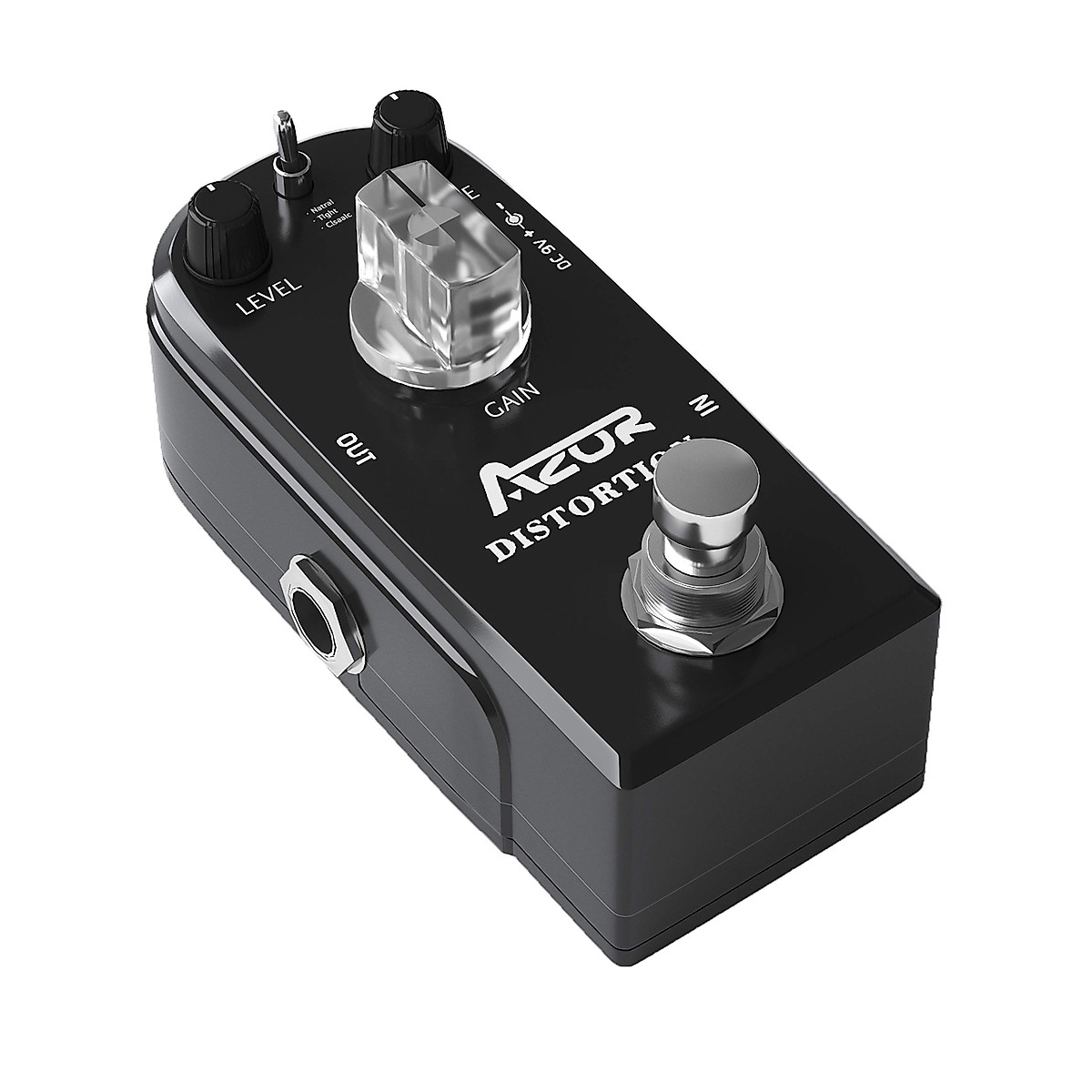 AZOR Pedal Power Adapter with Distortion Guitar Pedal Effect 3 Modes Natural, Tight, Classic with True Bypass Black AP-302