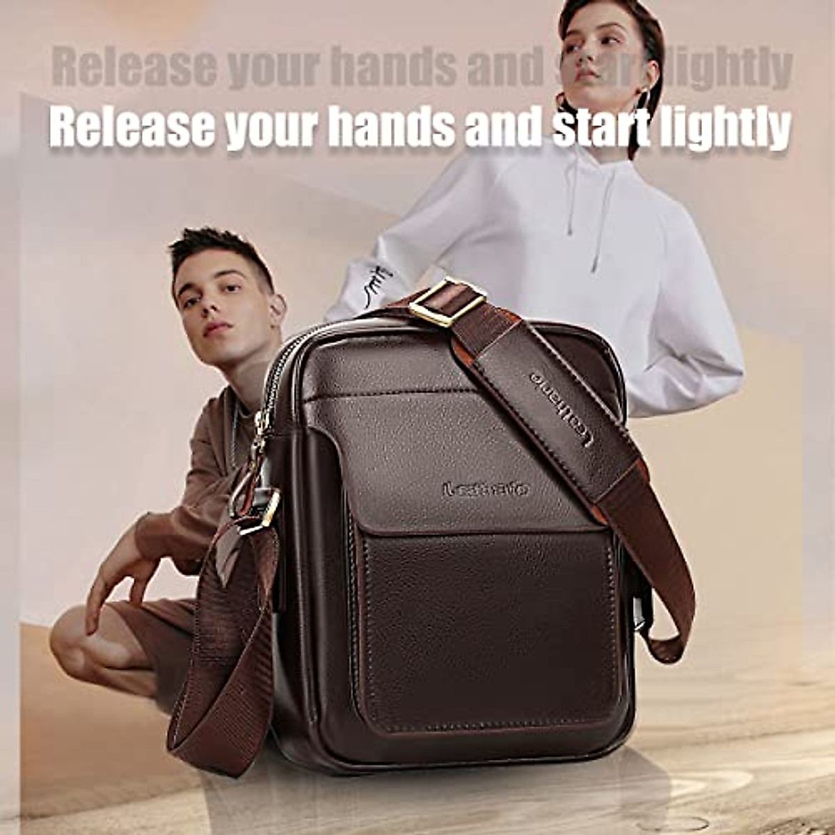 Leathario Men's Crossbody Bag Leather Shoulder bag For Men Messenger Sling Bag For Work Business Satchel Travel