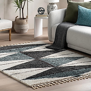 nuLOOM Kali Geometric 9x12 Shag Area Rug for Living Room Bedroom Dining Room Nursery Kitchen, Navy