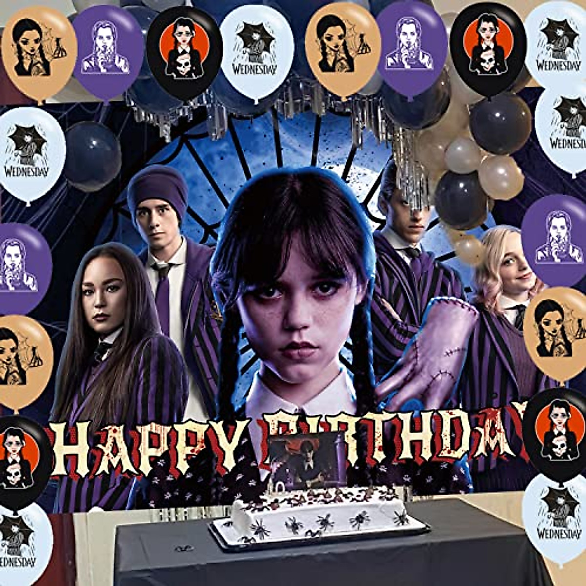 Wednesday Addams Party Banner,Wednesday Addams Backdrop 7x5 Wednesday Addams Background Addams Themed Backdrops for Party Supplies Addams Background Birthday