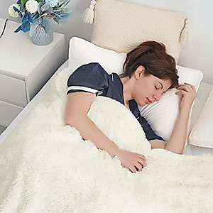 EASELAND Soft Faux Fur and Sherpa Shaggy Throw Blanket, Reversible Warm Thick Fleece Fuzzy Shag Throws, Luxury Furry Plush Fluffy Decorative Cozy Blankets for Couch Sofa Bed Chair, Ivory,90×90 inches