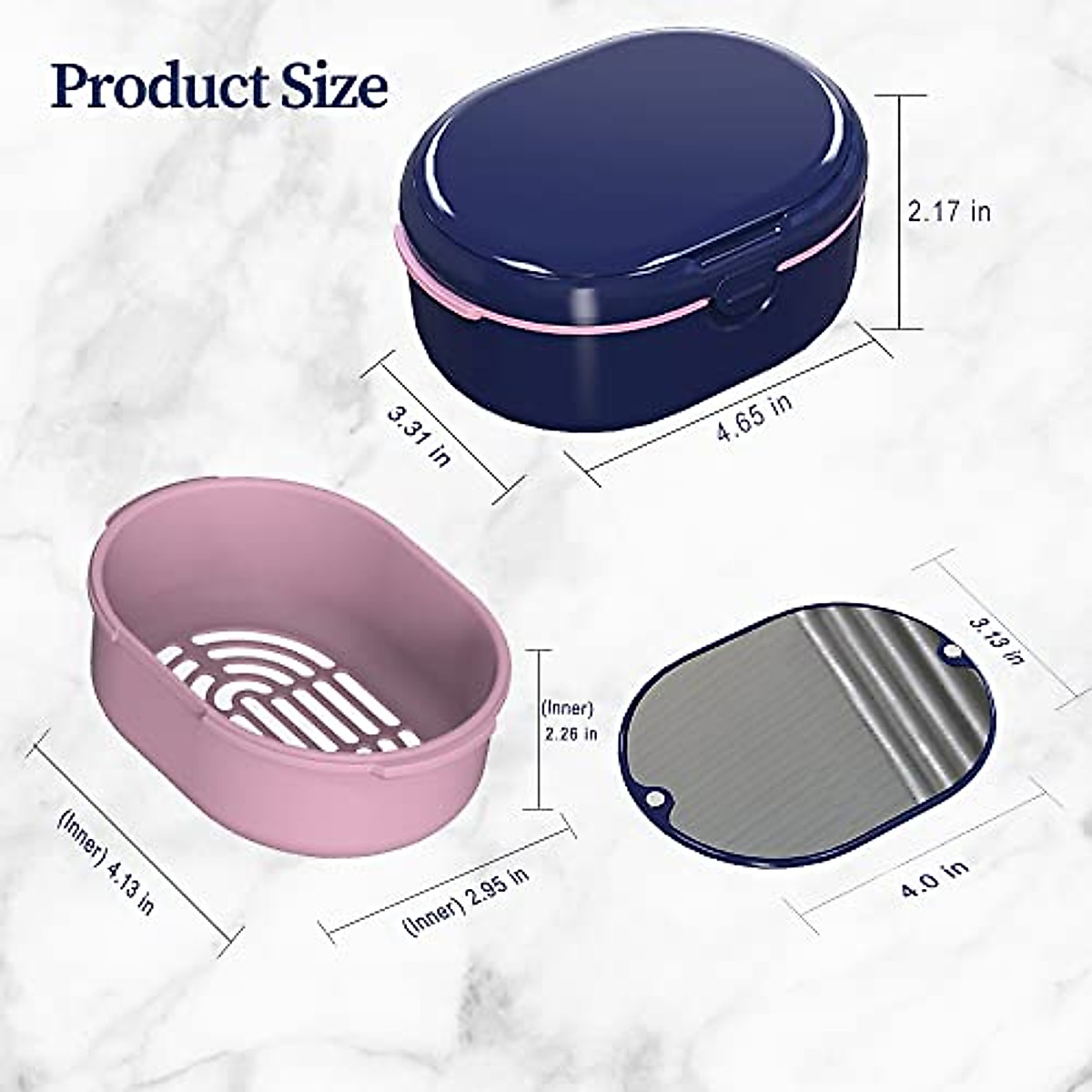 Dentures Case, Denture Bath Case Cup Box Double Layer Dry and Wet Separation Portable False Teeth Container, Denture Cup with Lid for Cleaning Household Office Travel(Blue)