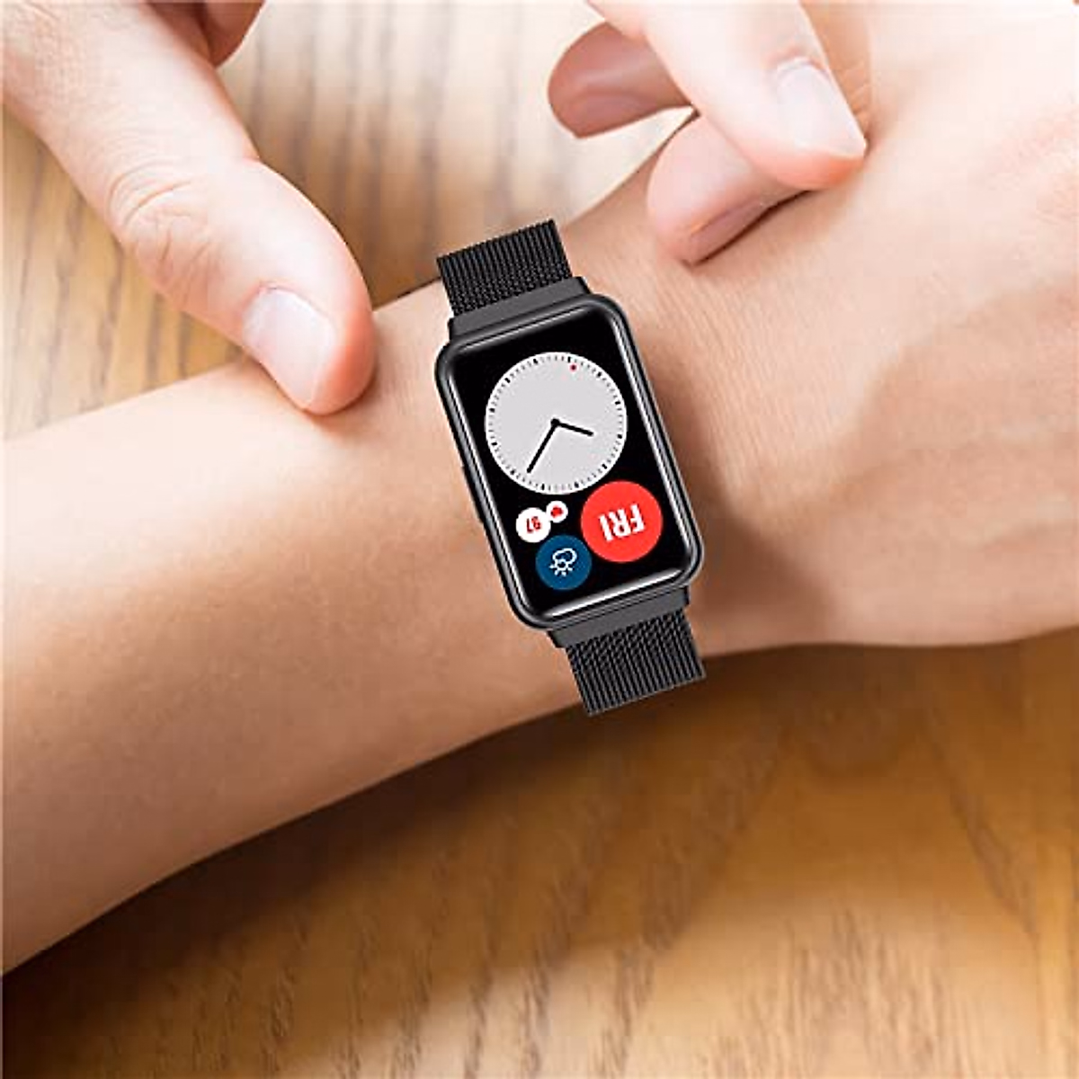 3Chome Band Strap Compatible with Huawei Watch Fit Smartwatch, Stainless Steel Bracelet Wristband Link for Huawei Watch Fit (Black)