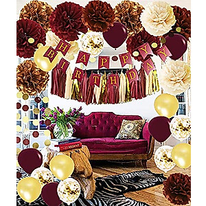 4-Pack Burgundy Gold Beige Tan Brown DIY Tissue Tassel Garland Party Streamers Bunting Banner for Floral Crafts Baby Shower Wedding Birthday Bridal Shower Party Backdrop Balloon Tails Tassel Decor