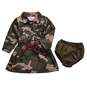IWOKA Baby Girls Camo-Camouflage Long Sleeve Belt Skirts+ArmyGreen Shorts Set (Camouflage, 0-6Months)
