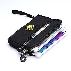Women's Canvas Cell Phone Wristlets Bag Workout Phone Clutch Wallets Purse Zip Handbag for Samsung Galaxy S10 S9 S8 Plus Note 9 Note 8 LG V40 ThinQ Stylo 4 Motorola Moto G7 Fit with Case On(Black)