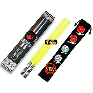 LIGHTSABER CHOPSTICKS LIGHT UP STAR WARS LED Glowing Light Saber Chop Sticks REUSABLE Sushi Lightup Sabers - Removable Handle Dishwasher Safe - Premium GIFT BOX & CARRY CASE Included - YELLOW 1 PAIR