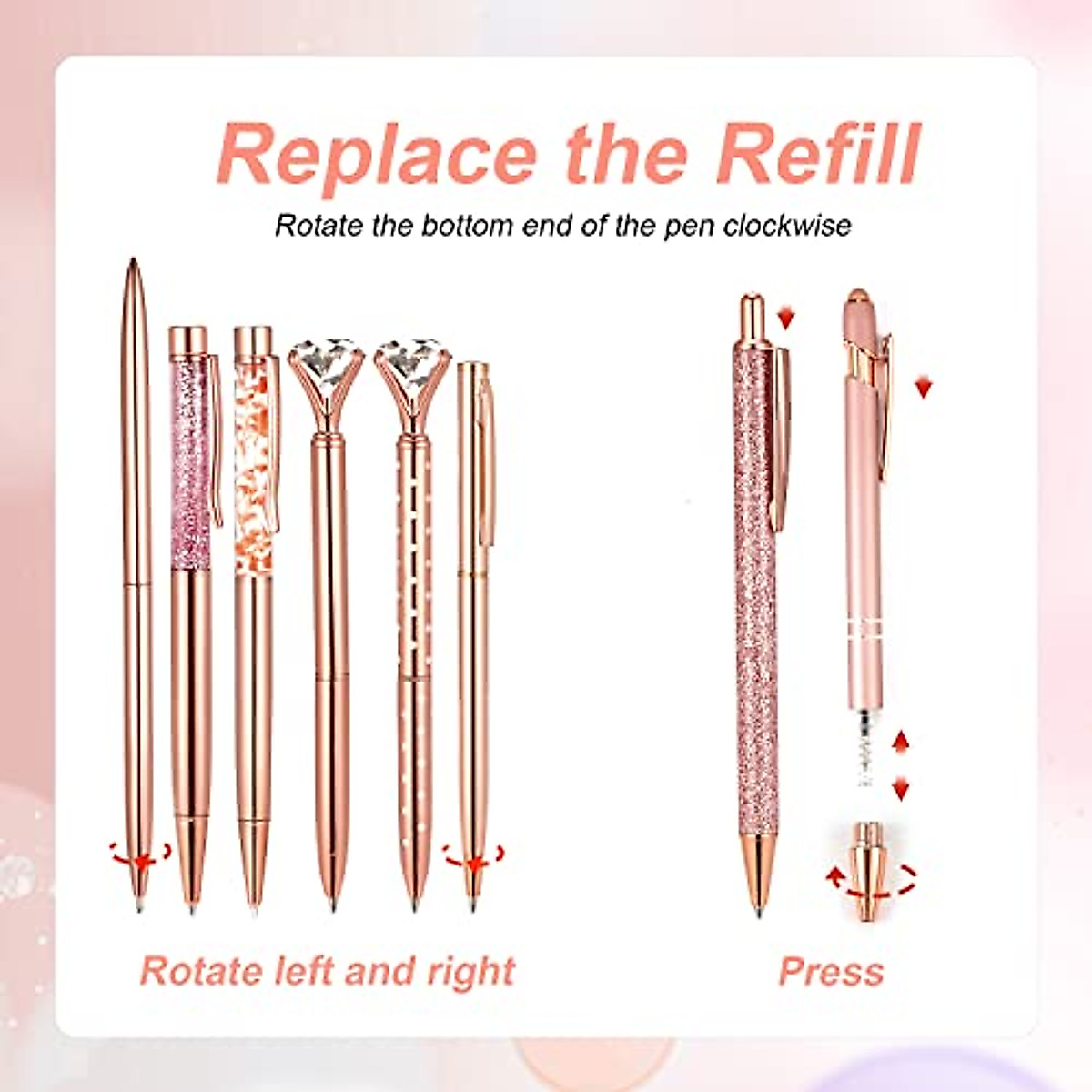KINBOM 8 PCS Rose Gold Ballpoint Pen Set, Metal Cute Pens for Women, Rose Gold Office Supplies for Writing