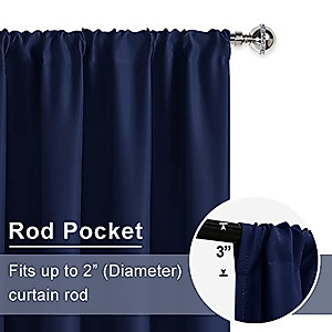JIUZHEN Blackout Curtains for Bedroom - Thermal Insulated Room Darkening Noise Reducing, 42 x 63 Inch Length Curtains for Living Room, Set of 2 Panels with Tiebacks, Navy Blue