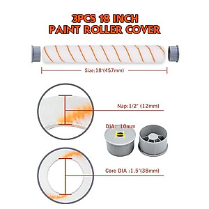 ROLLINGDOG 18" Paint Roller Covers - Large Paint Roller Sleeves for Ceiling,Wall,Floor,Decks Painting (Pack of 3,Polyester)