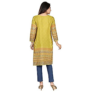 Indian Tunic Tops for Women Long India Kurta Party Wear Silk Kurtis (Green, 3XL)